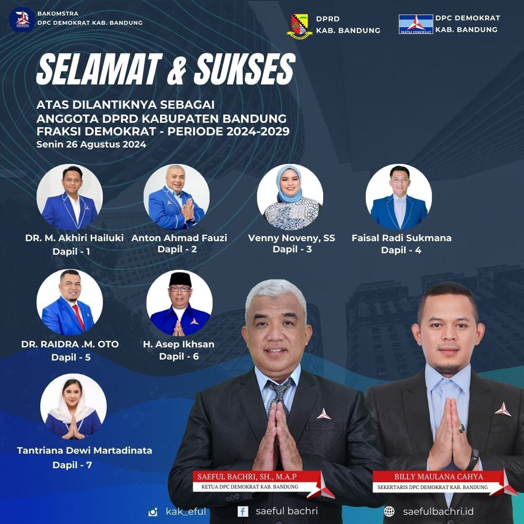 Selamat dan sukses atas dilantiknya menjadi Anggota DPRD Kabupaten ...